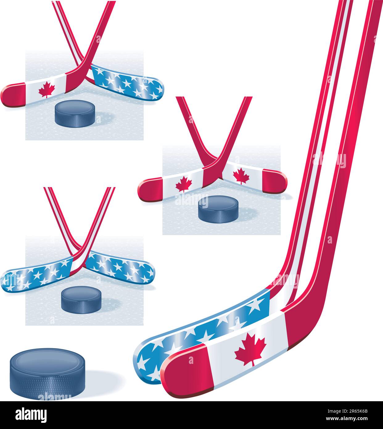 Hockey sticks in USA and Canada flag colors and puck Stock Vector Image ...