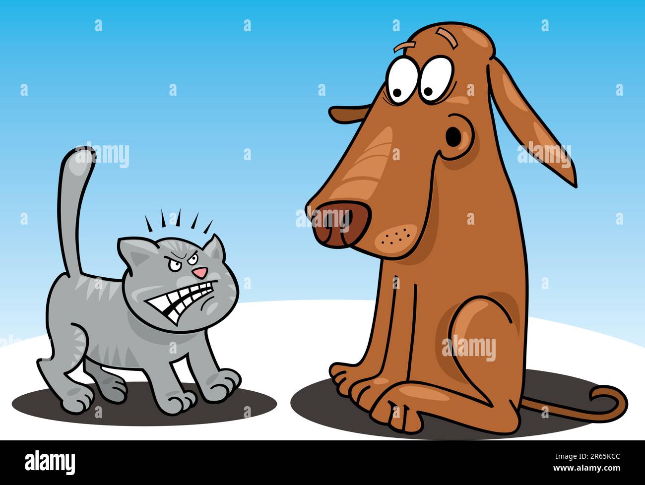 Cartoon vector illustration of angry kitten and frightened dog Stock ...