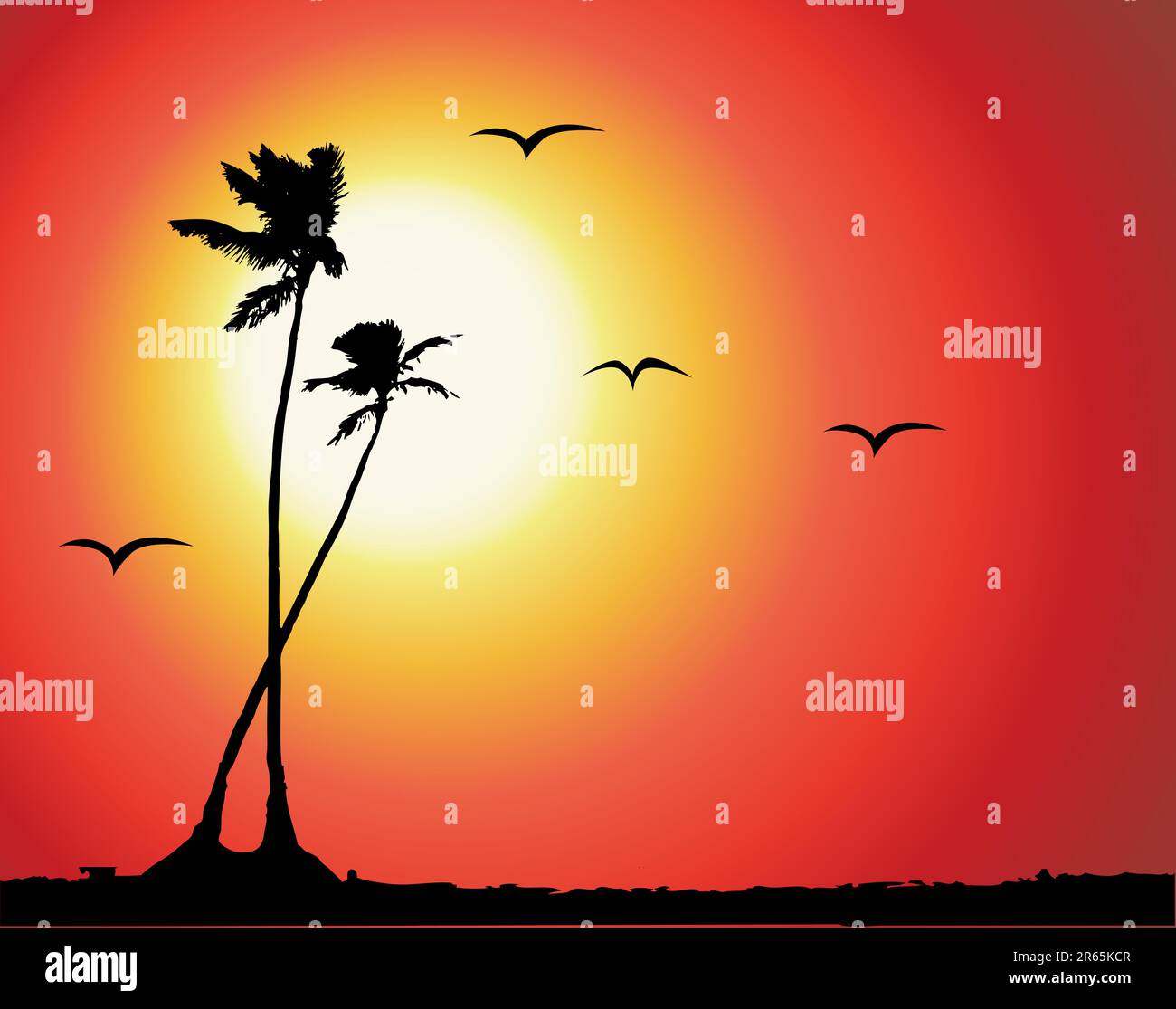 Tropical sunset, palm tree silhouette Stock Vector Image & Art - Alamy