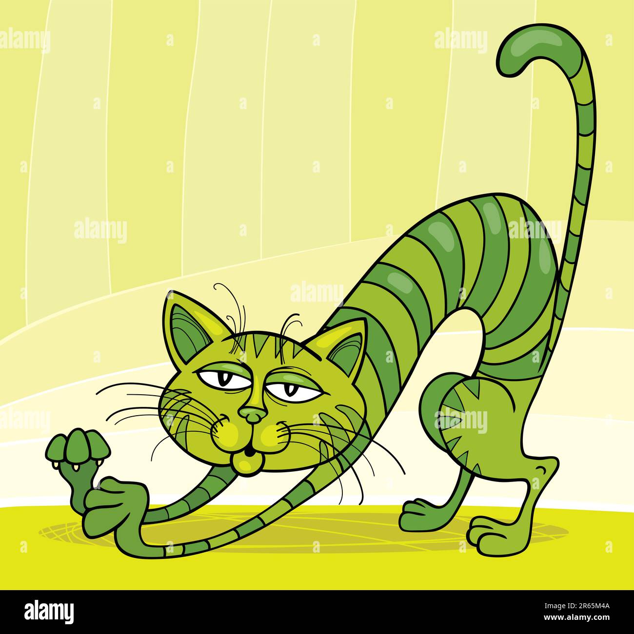 Illustration of Green Cat stretching Stock Vector Image & Art - Alamy