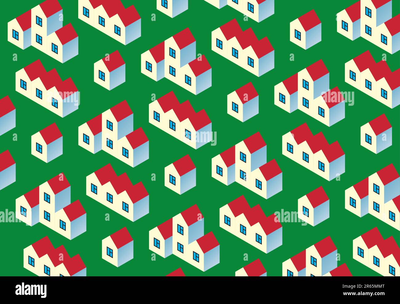 Real Estate Pattern. White village buildings with red roof on green ...