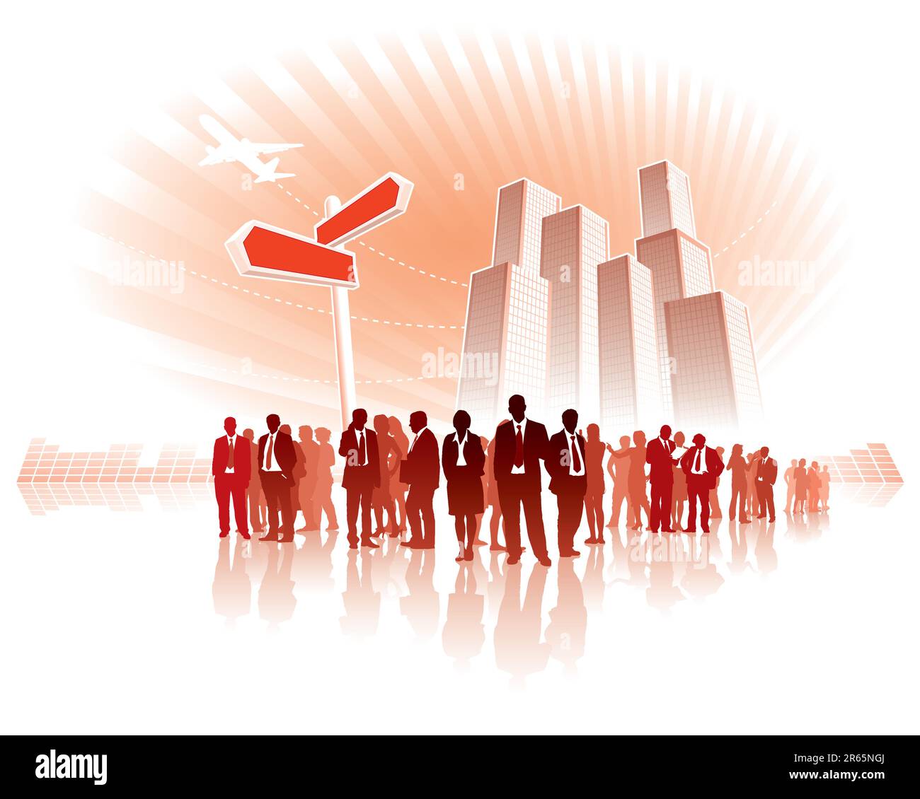 Businesspeople are standing in front of a direction sign, high ...