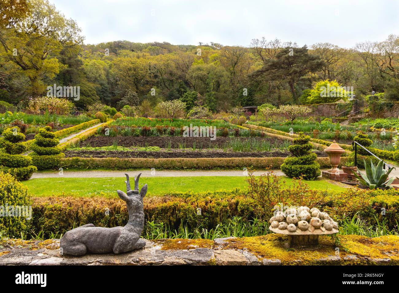 View from the terrace onto the Walled Garden of Glenveagh Castle ...