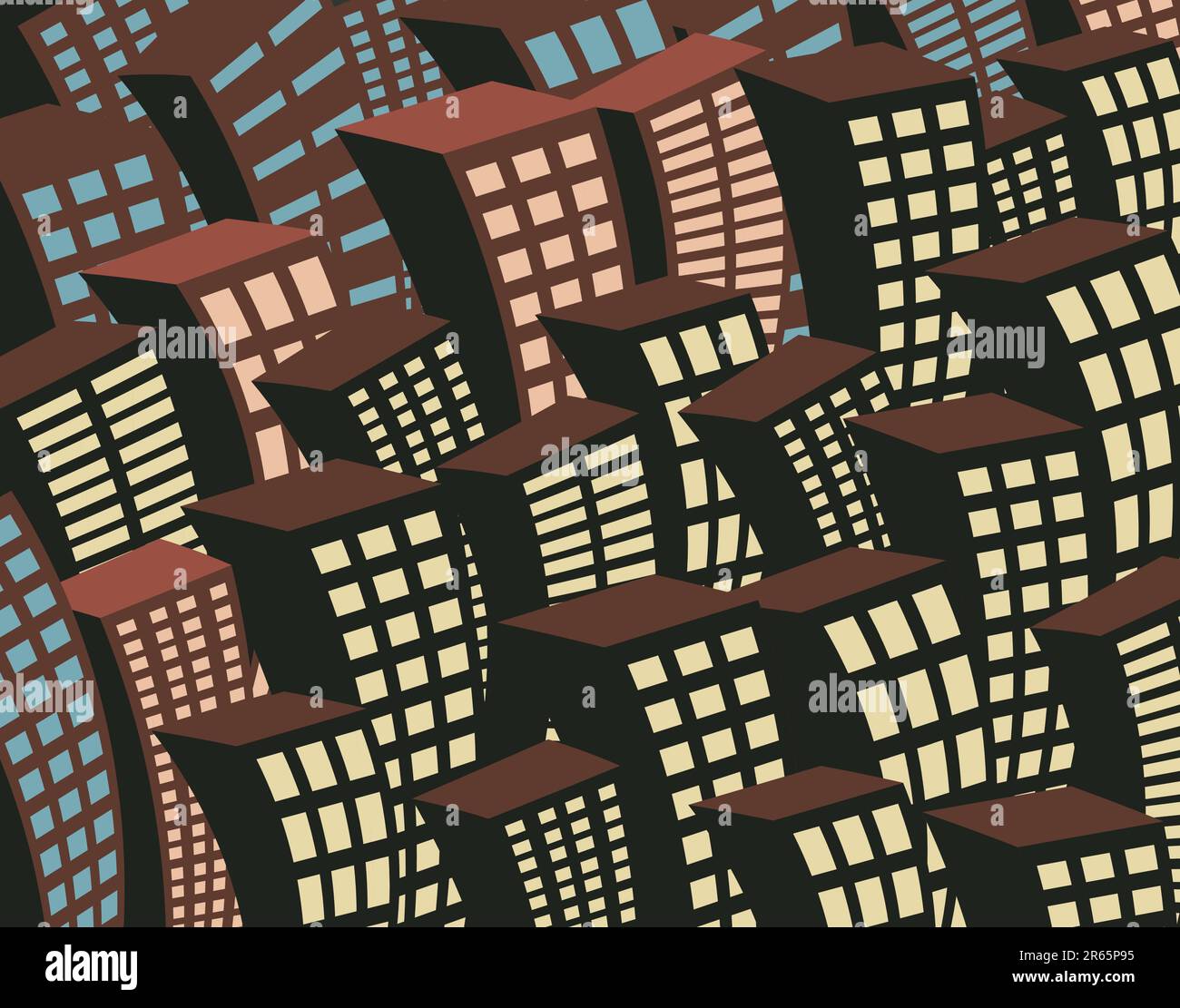 Editable vector illustration of swaying skyscrapers at night Stock ...