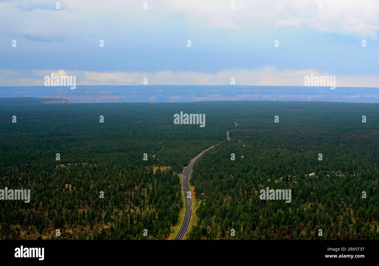 Aerial view Late afternoon Highway 64 Approaching the Grand Canyon ...