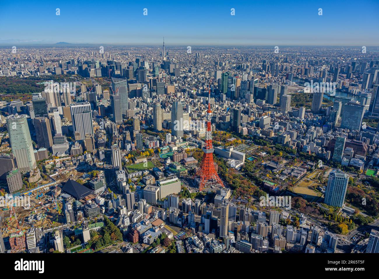 Aerial view of Tokyo Tower and Tokyo sky tree Stock Photo - Alamy