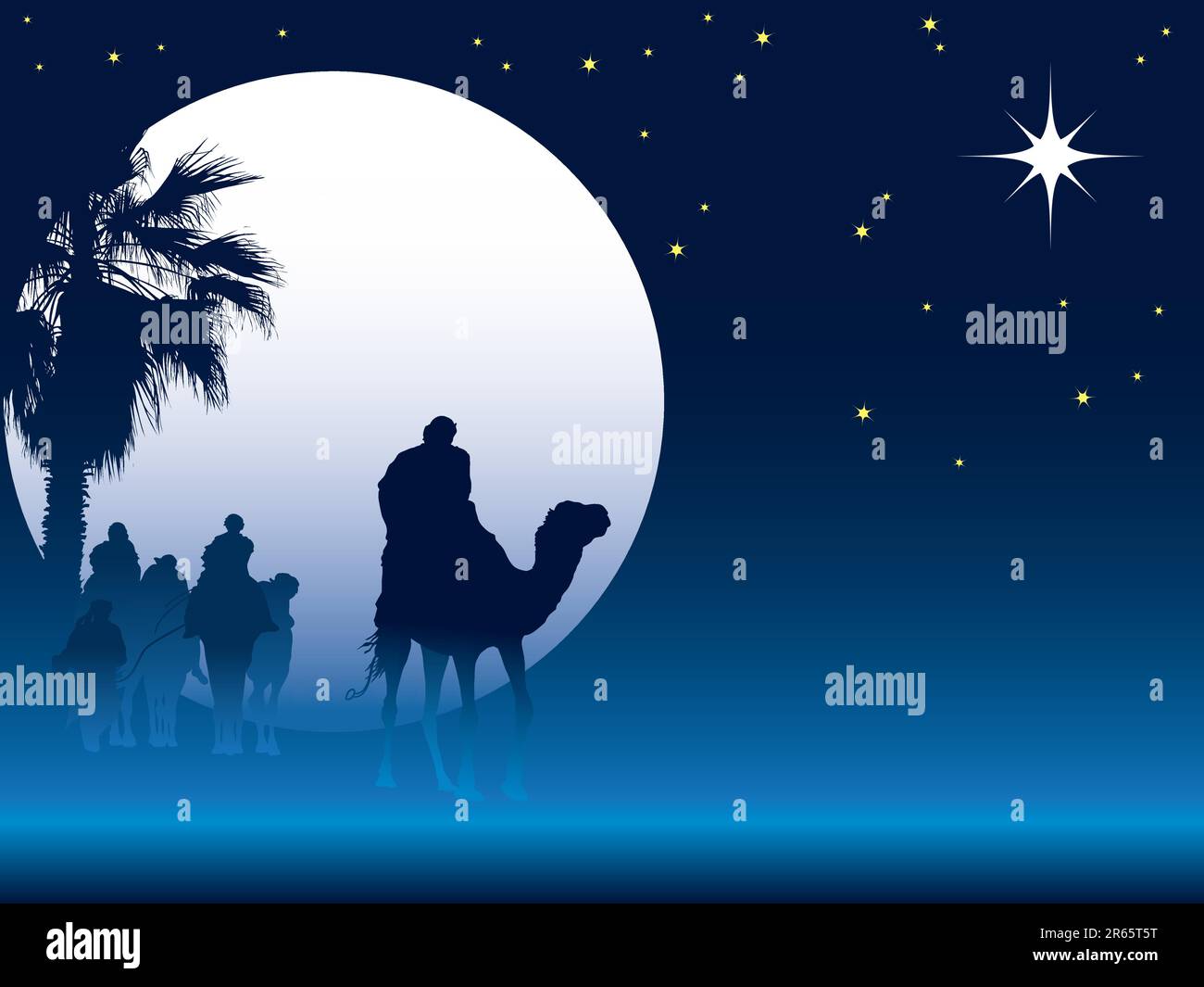 Nativity scene with wise men on camels going through the desert Stock ...