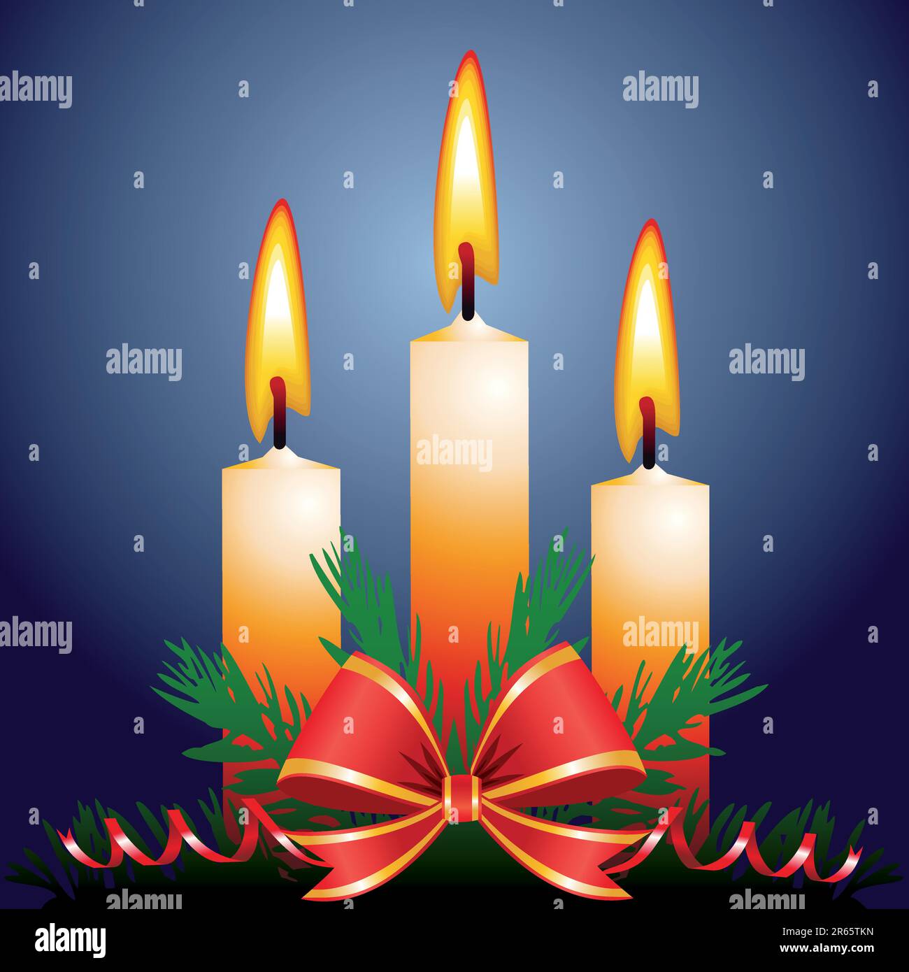 Three candles and decorations on a blue background, full scalable ...