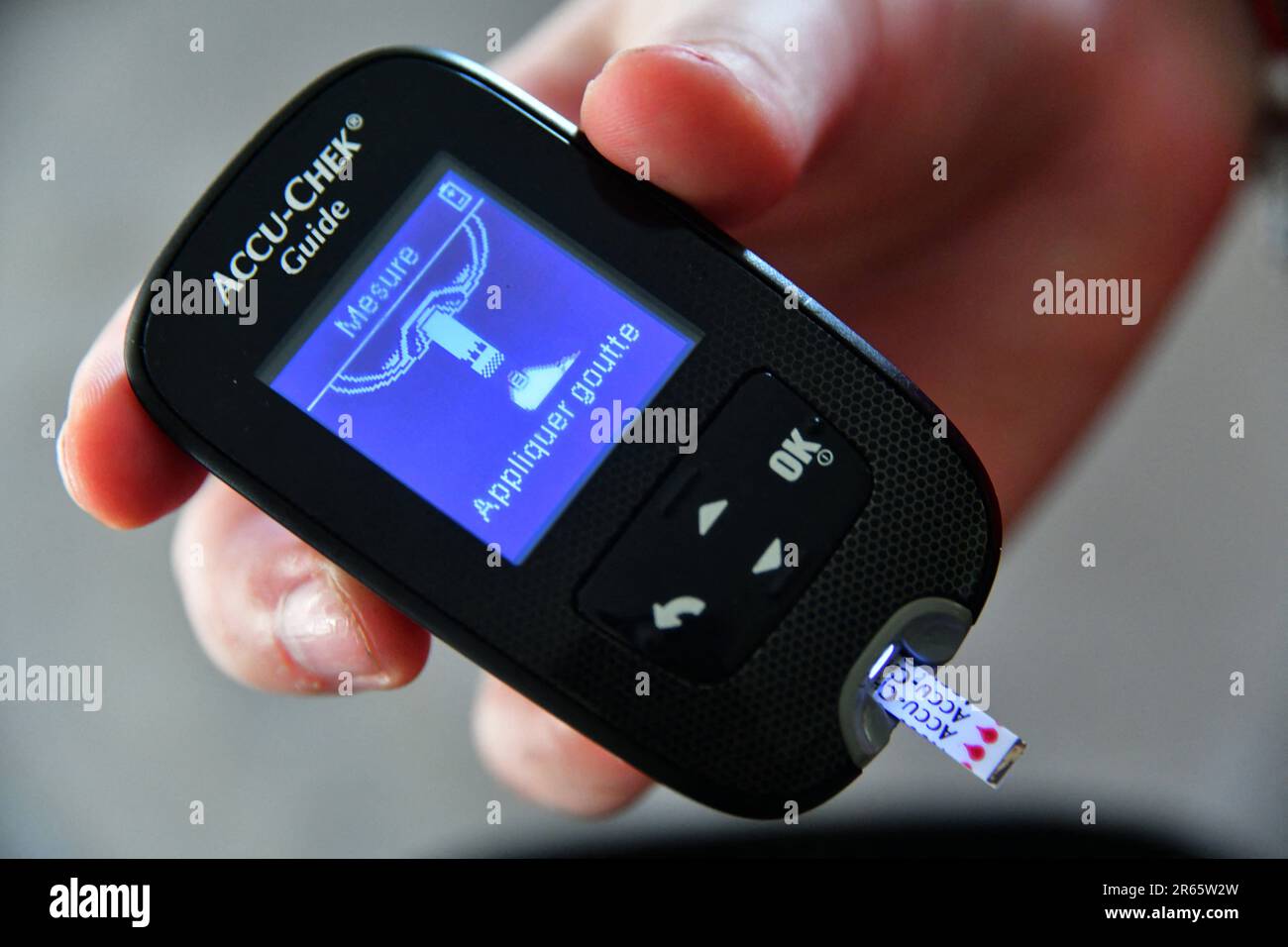 Peille, France. 03rd June, 2023. A young diabetic woman injects herself ...