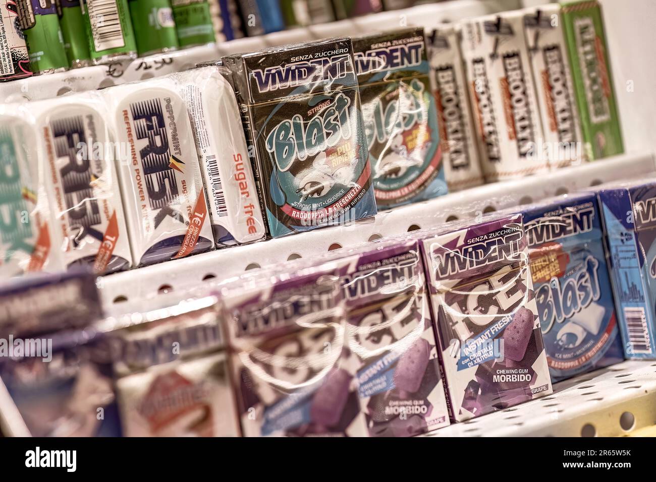 Masi, Italy 7 june 2023: Shelves in a store displaying a variety of ...
