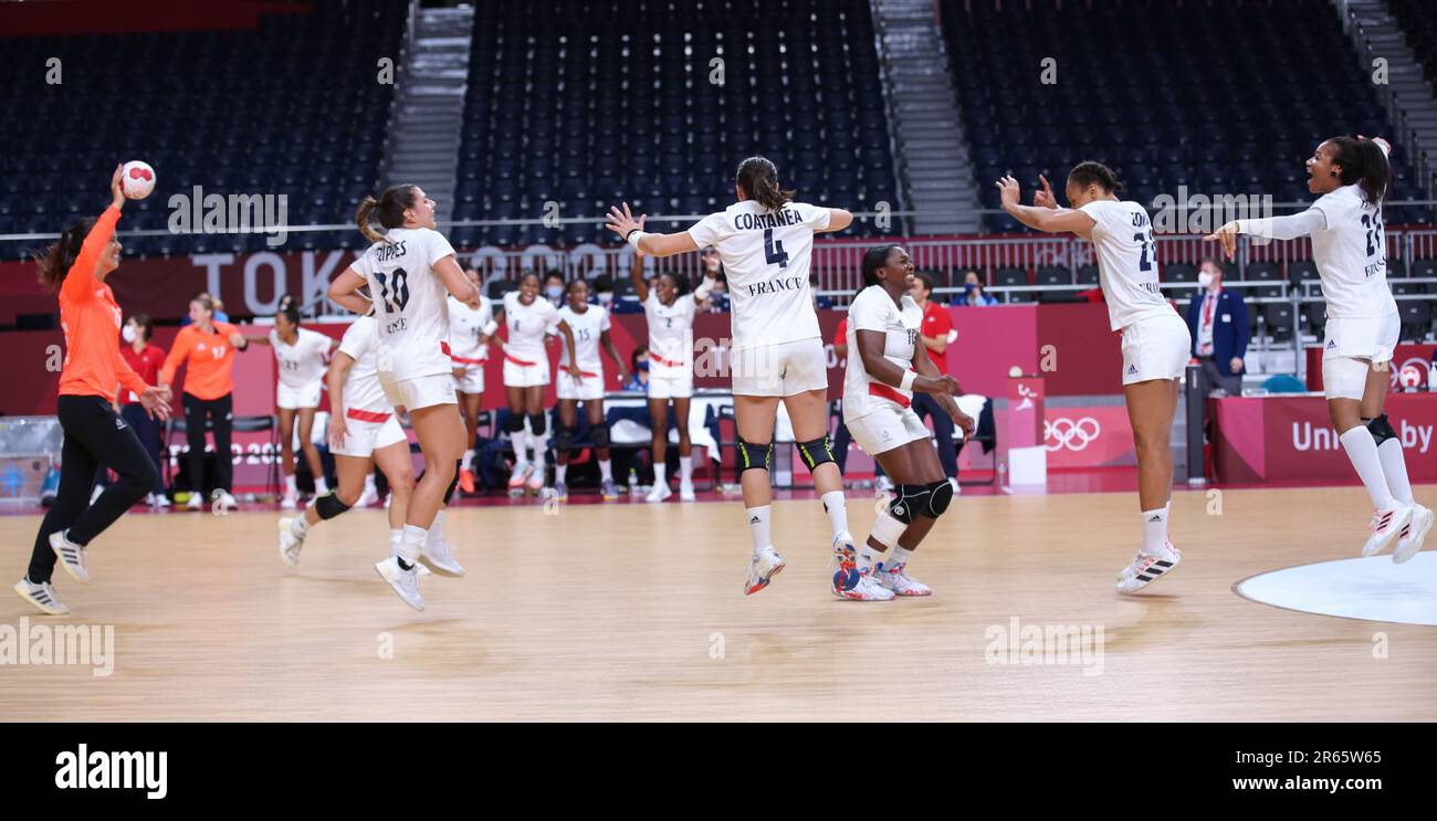 AUG 8, 2021 - Tokyo, Japan: Team FRANCE players celebrate winning the ...