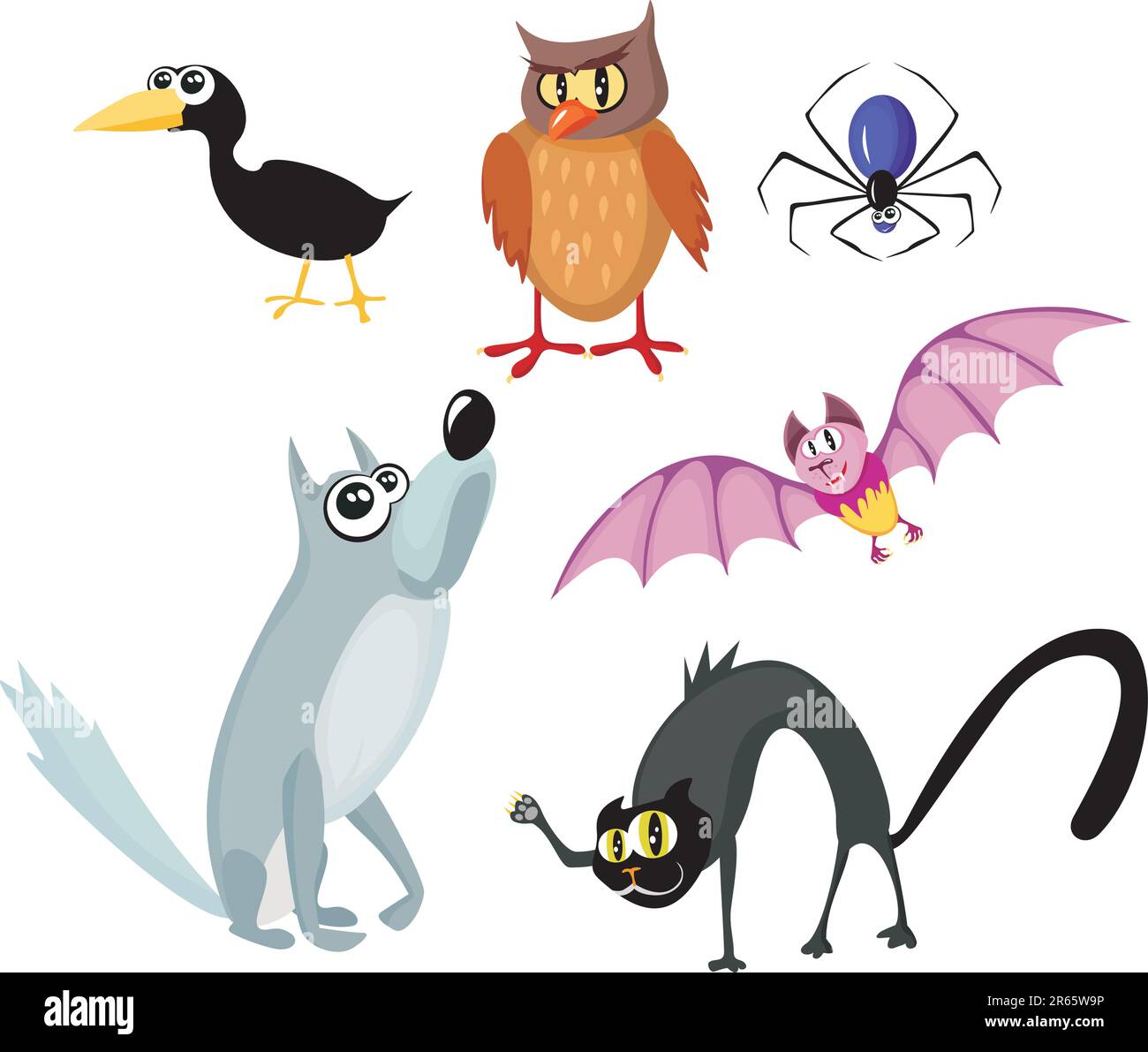 vector illustration of a cute animals halloween set Stock Vector Image ...