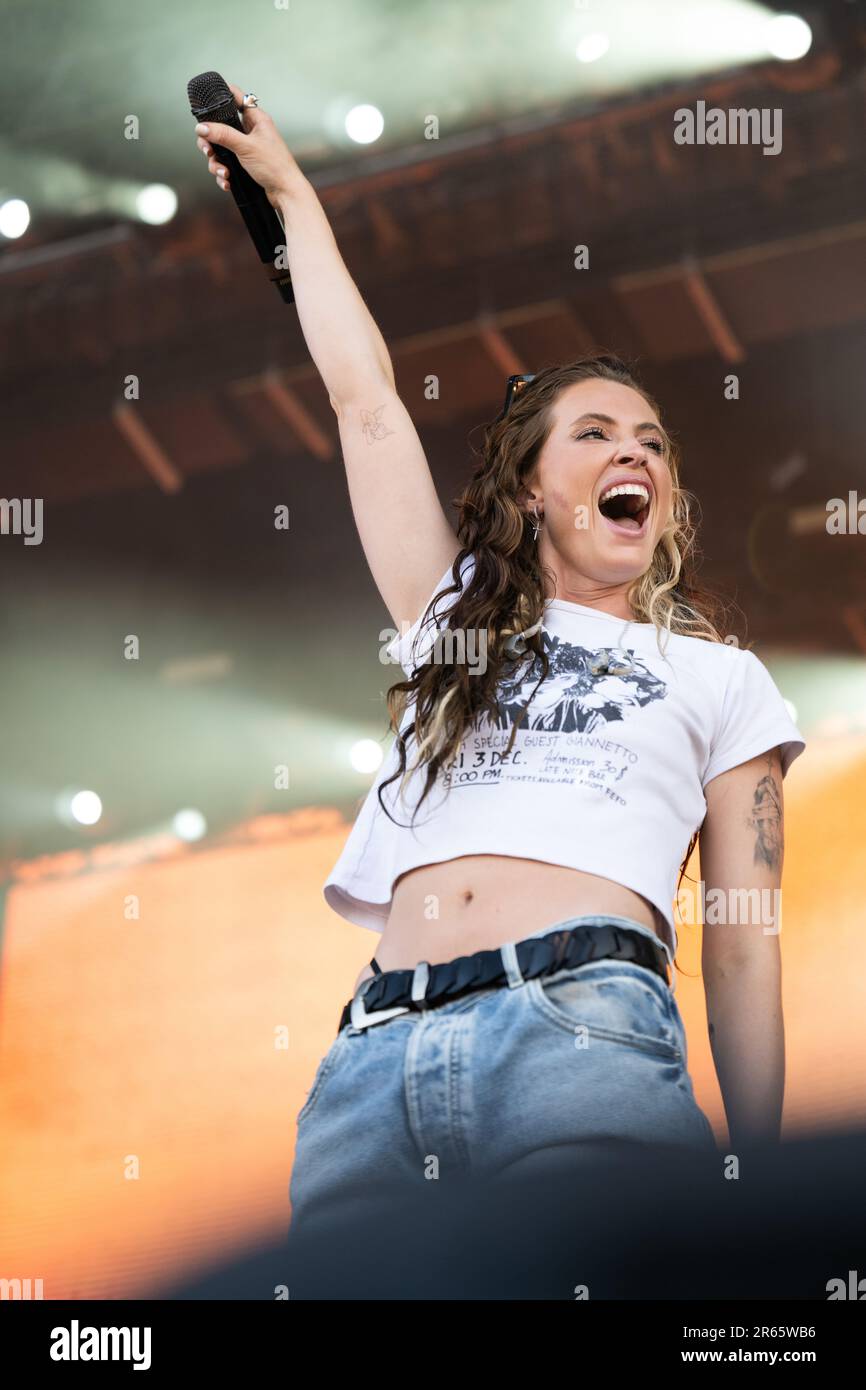 American singer and songwriter Fletcher in concert at Boston Calling in ...
