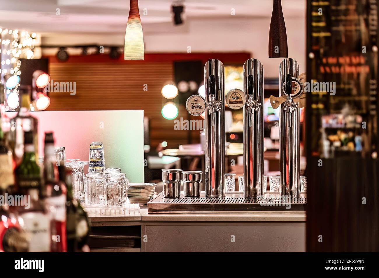 Masi, Italy 7 june 2023: A photo showcasing a bar counter with multiple ...