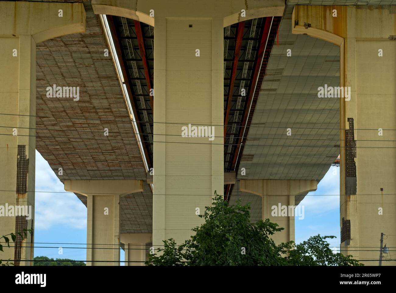 Underneath the three spans of the Interstate 480 bridge near Cleveland ...
