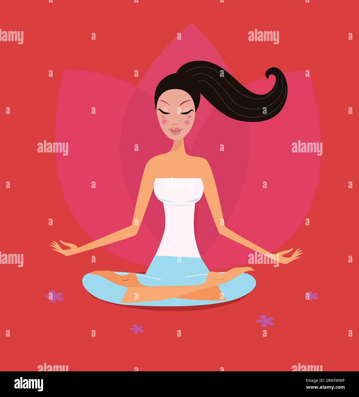 Asia girl relaxing in yoga lotus position. Vector Illustration Stock ...
