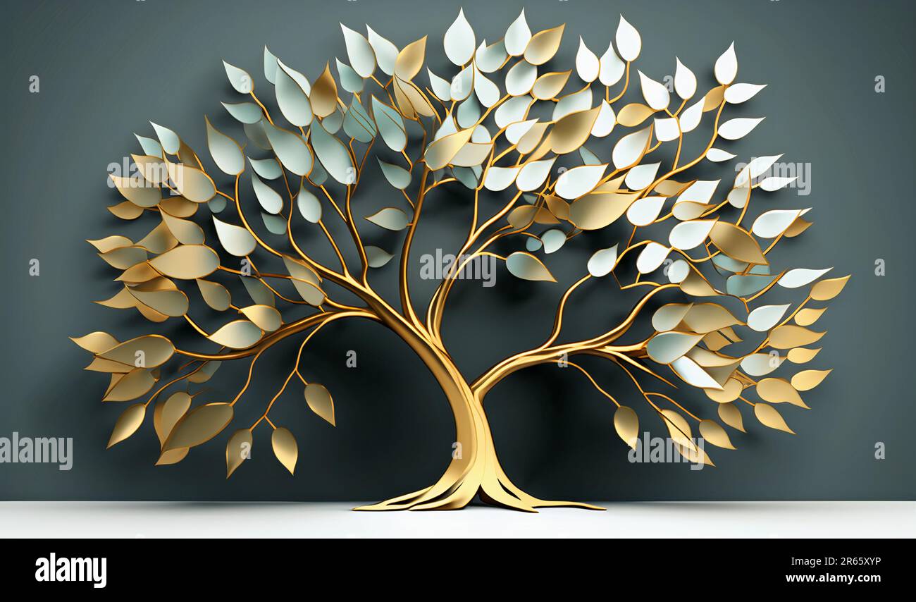 3d wallpaper floral tree background with light green flower leaves and ...