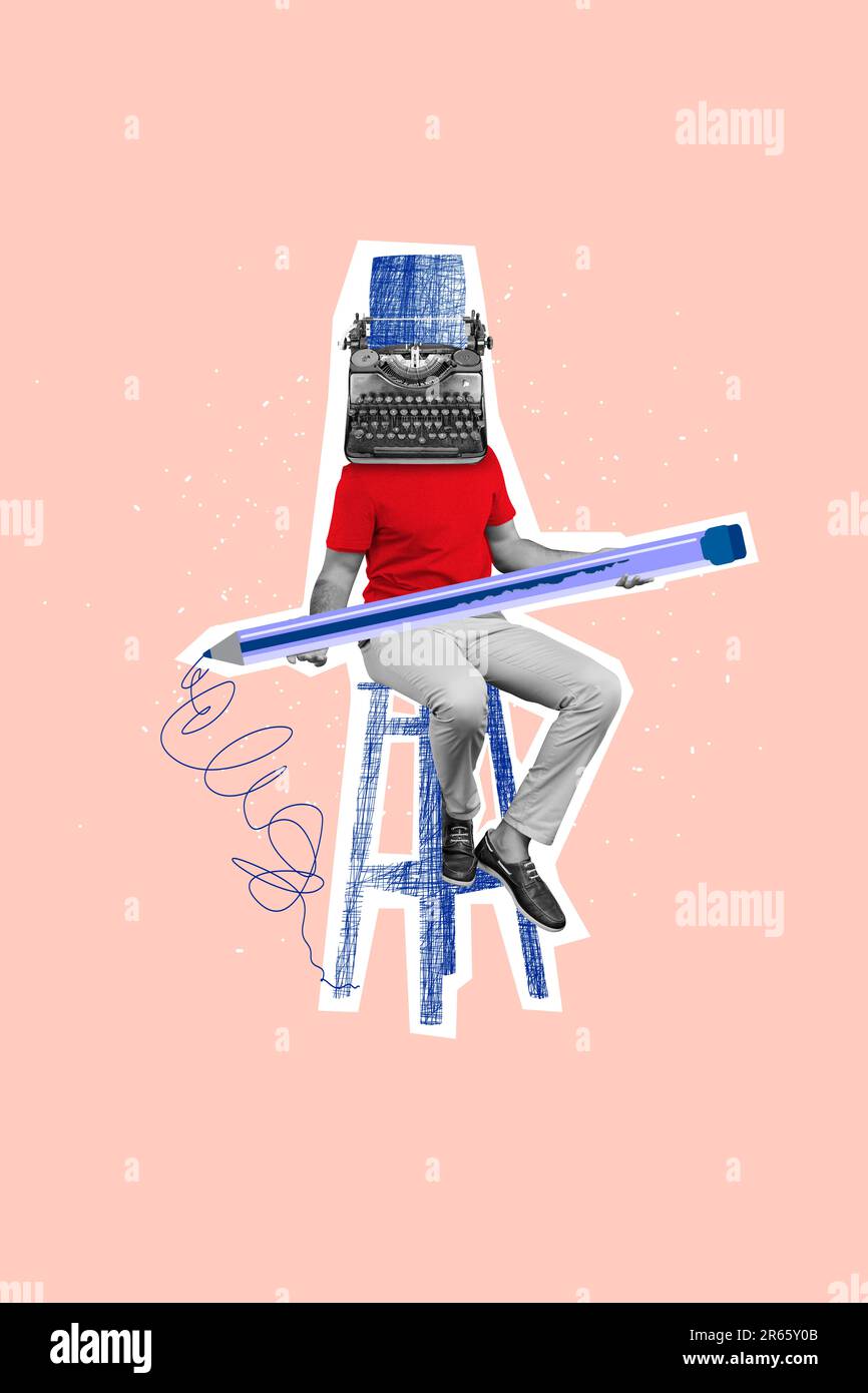 Image sketch poster collage picture of weird unknown guy sit chair hold ...