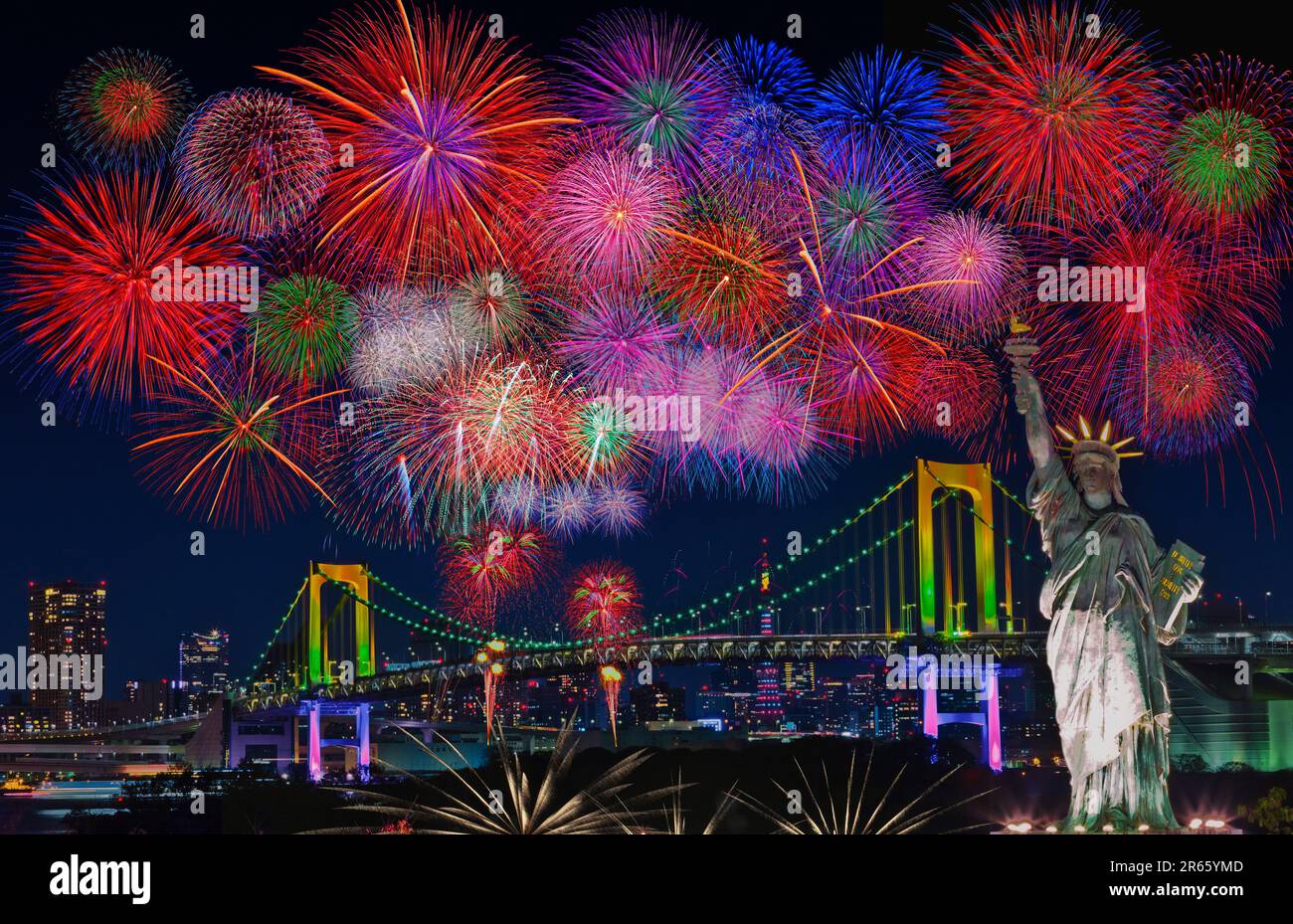 Statue of Liberty and Fireworks Stock Photo - Alamy