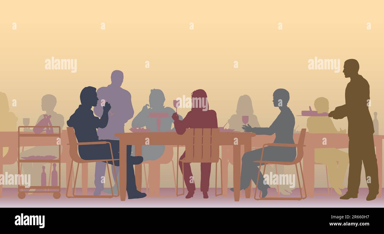 Editable vector scene of people eating in a restaurant Stock Vector ...