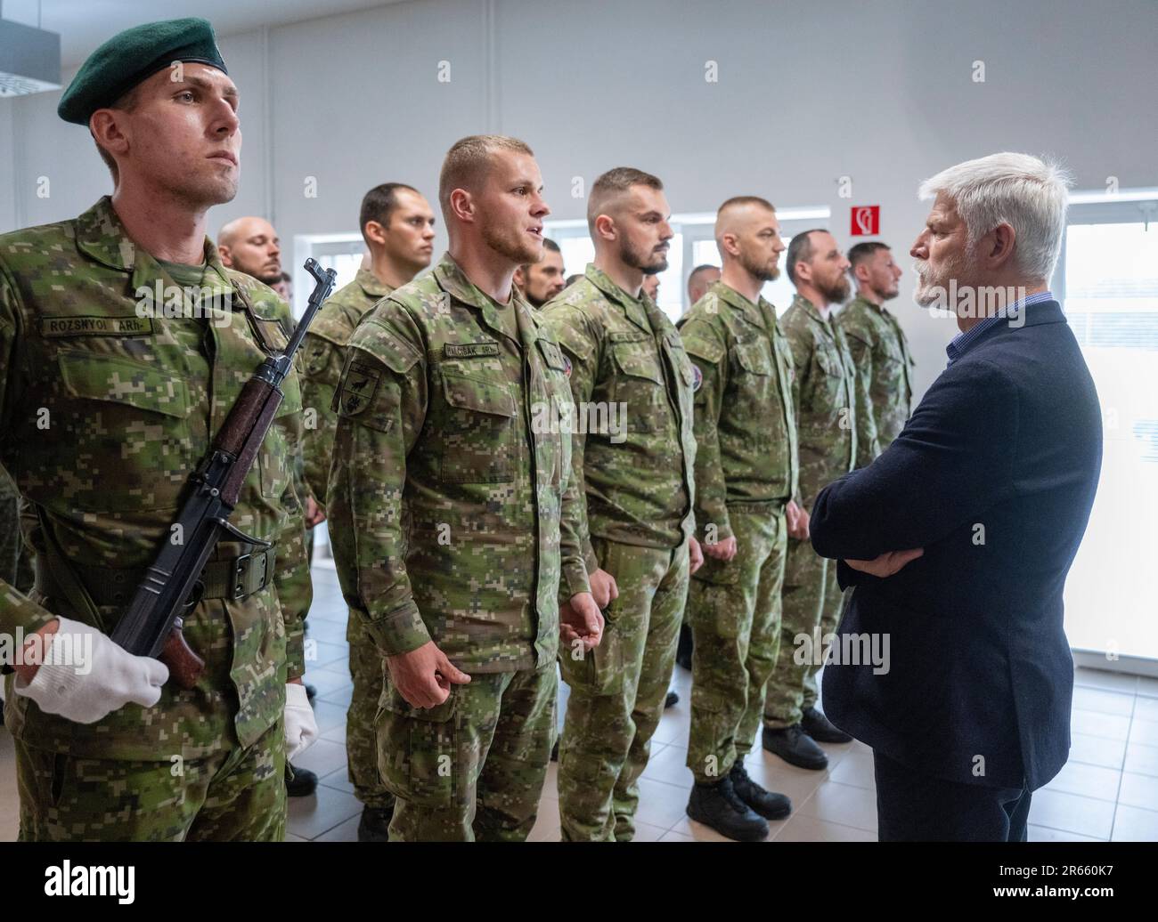 Lest, Slovakia. 7th June, 2023. Czech President Petr Pavel, right ...