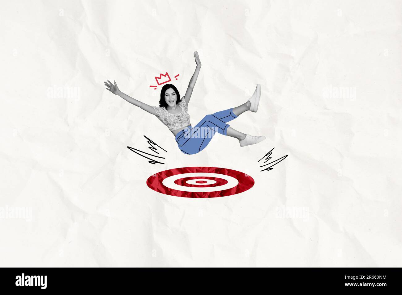 3d retro artwork template collage of impressed funny lady falling ...