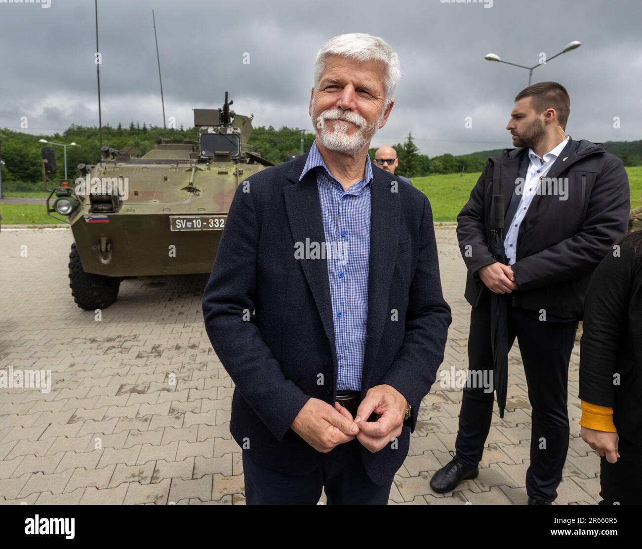Lest, Slovakia. 7th June, 2023. Czech President Petr Pavel, left ...