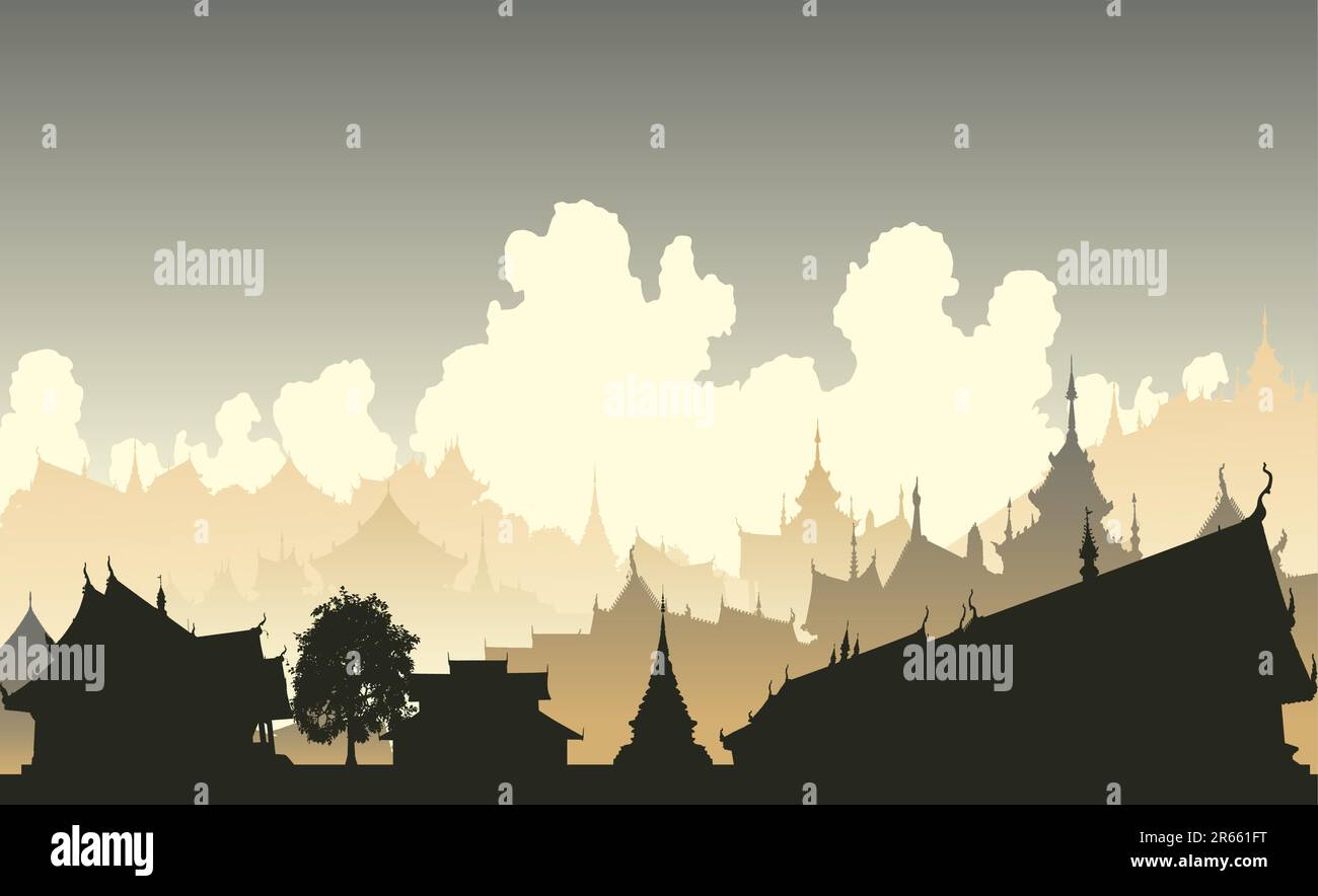 Editable vector illustration of a generic east asian city Stock Vector ...