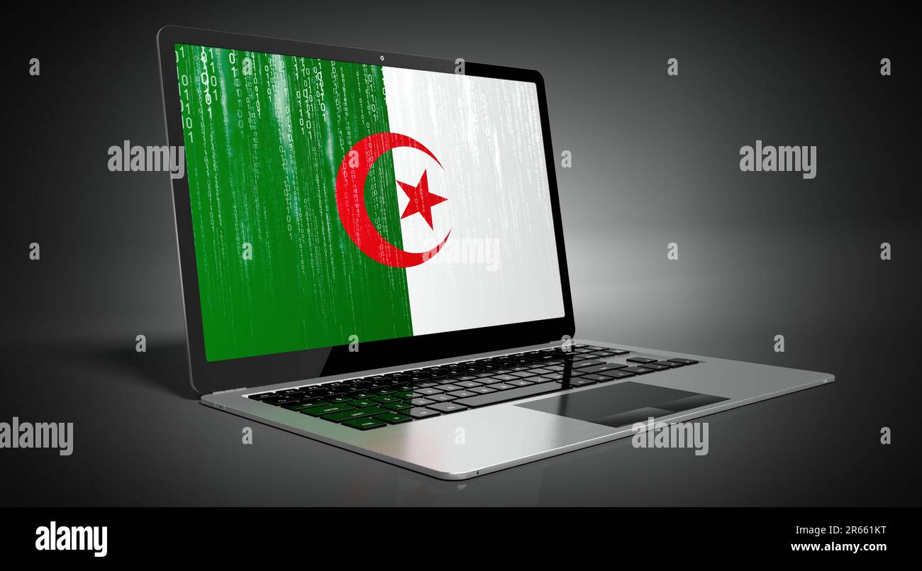 Algeria - country flag and binary code on laptop screen - 3D ...