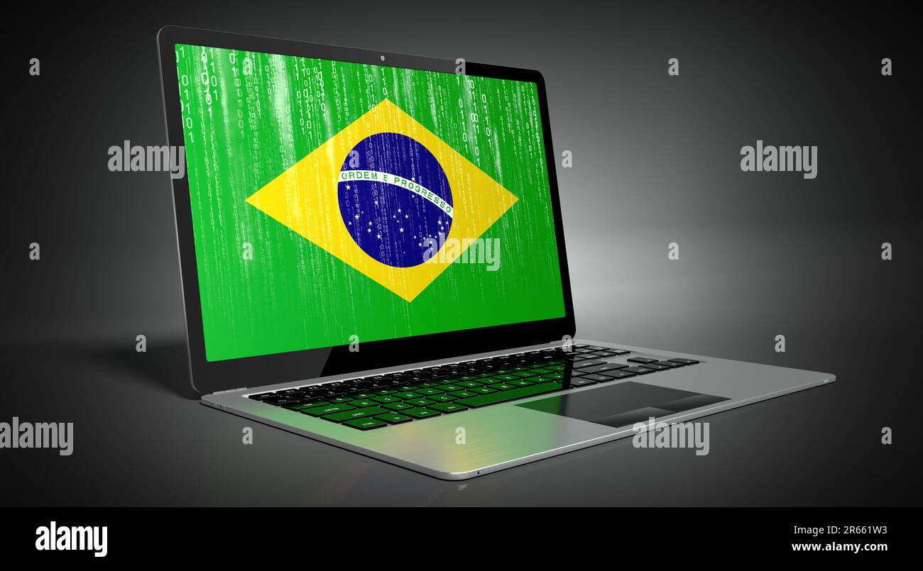 Brazil - country flag and binary code on laptop screen - 3D ...