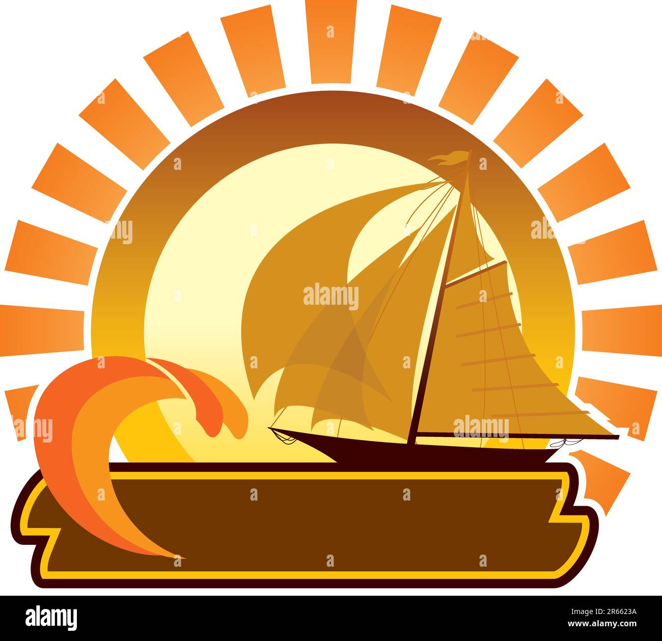 Summer icon - sailing yacht, sunset and ocean waves Stock Vector Image ... Summer icon - sailing yacht, sunset and ocean waves Stock Vector Image ...