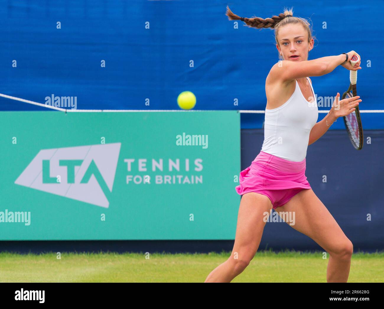 Isabelle Lacy (GBR) playing in the first round at the Surbiton Trophy, London, 6th June 2023 ...