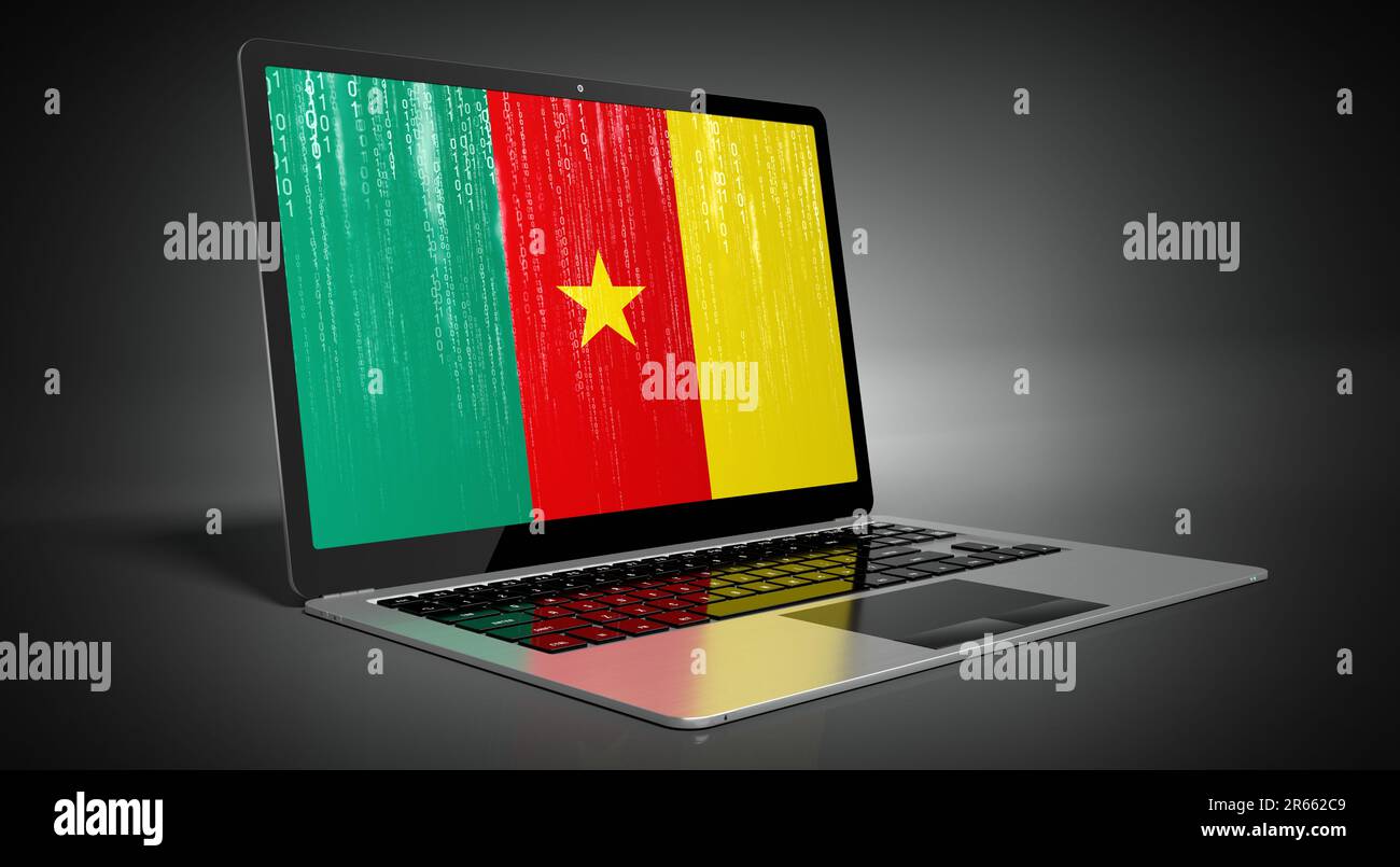 Cameroon - country flag and binary code on laptop screen - 3D ...