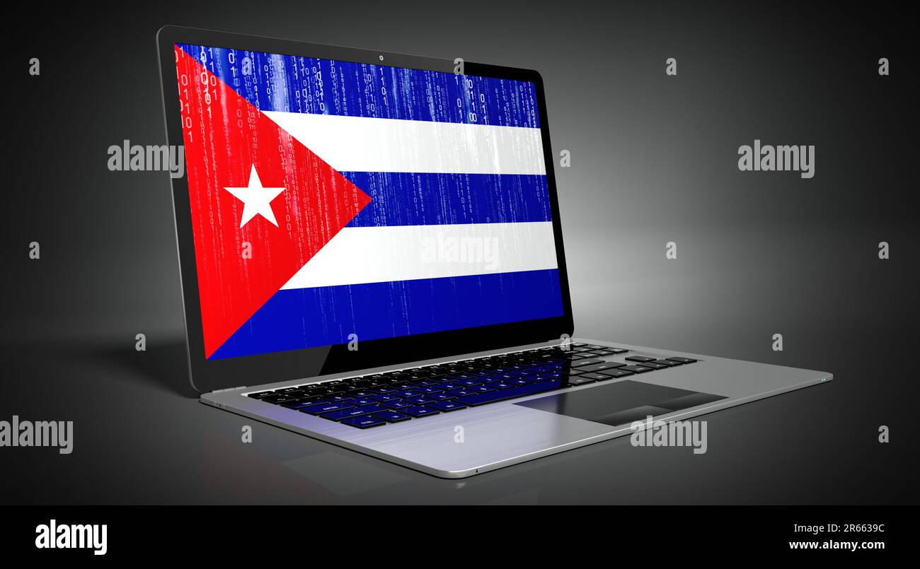 Cuba - country flag and binary code on laptop screen - 3D illustration ...