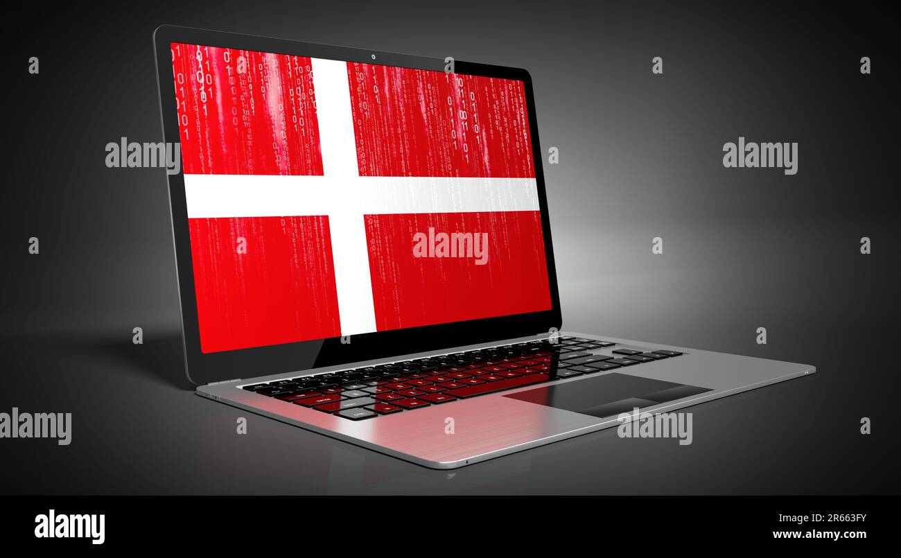 Denmark - country flag and binary code on laptop screen - 3D ...