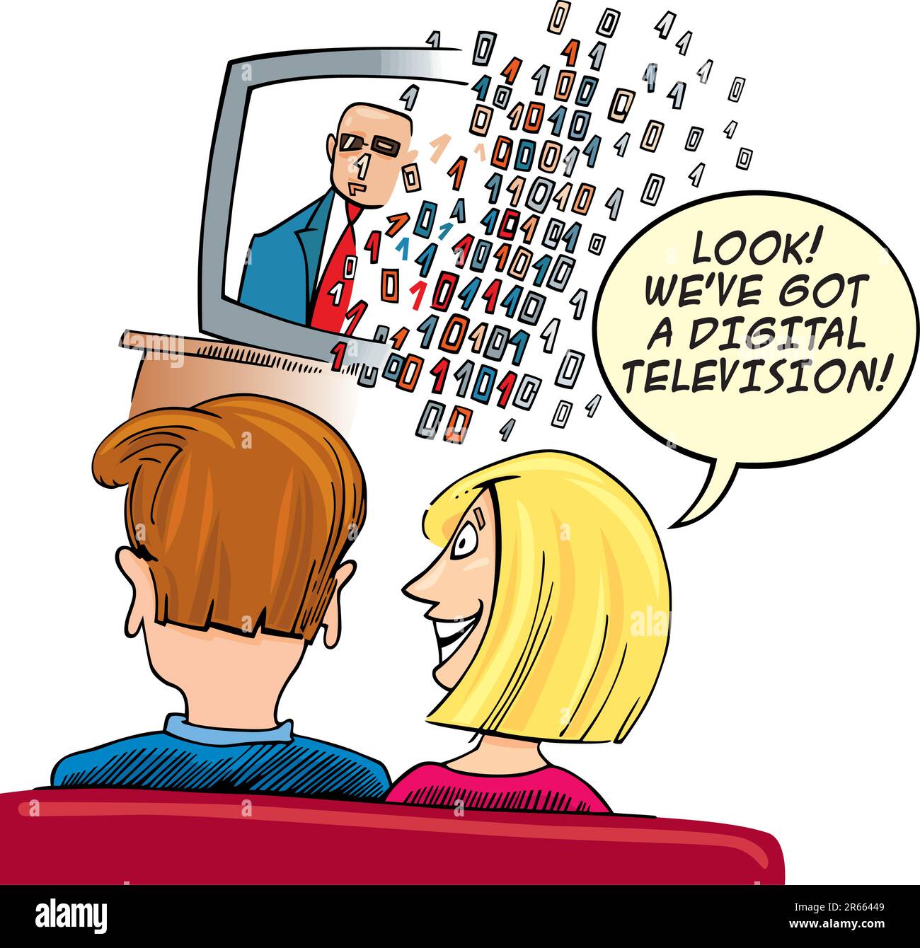 Humorous illustration of Couple watching Digital Television Stock ...