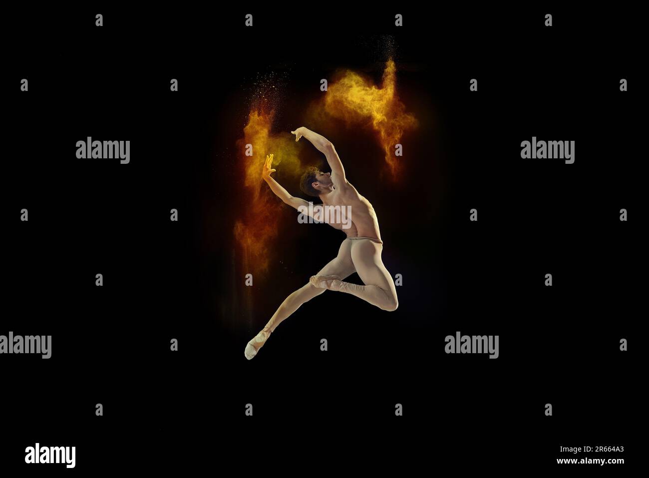 Flexible, muscular, young man, professional ballet dancer in beige ...