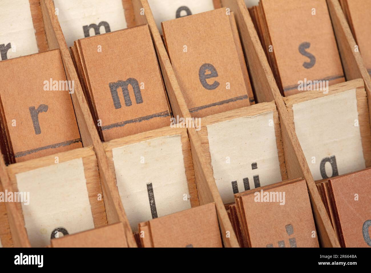 Very old letterbox, several printed letters on small cards, full frame ...