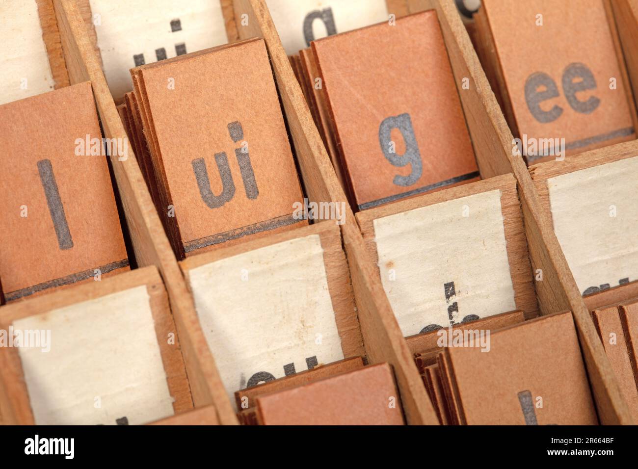 Very old letterbox, several printed letters on small cards, full frame ...