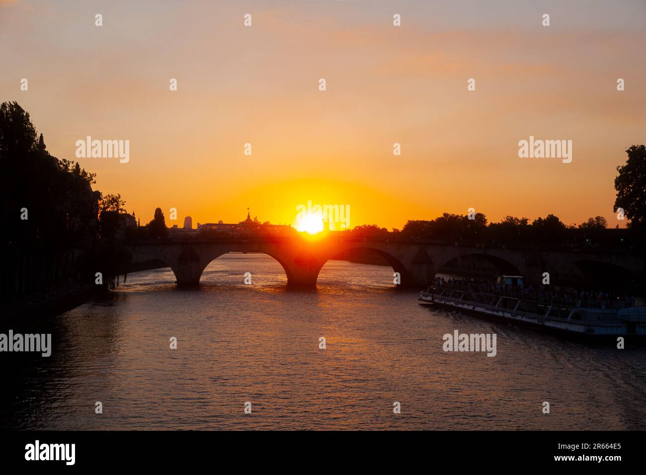 View of the famous bridge called Pont Royal at sunset, Paris Stock ...