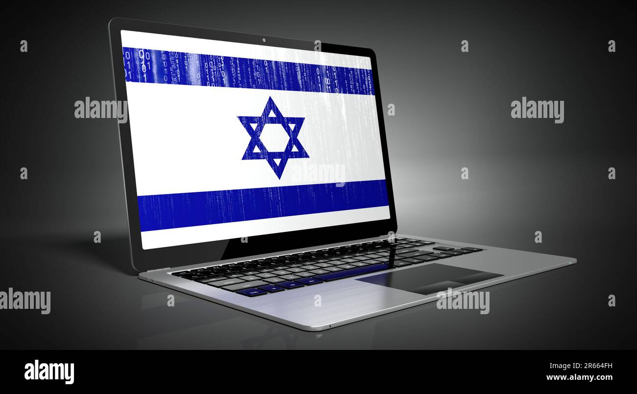 Israel - country flag and binary code on laptop screen - 3D ...