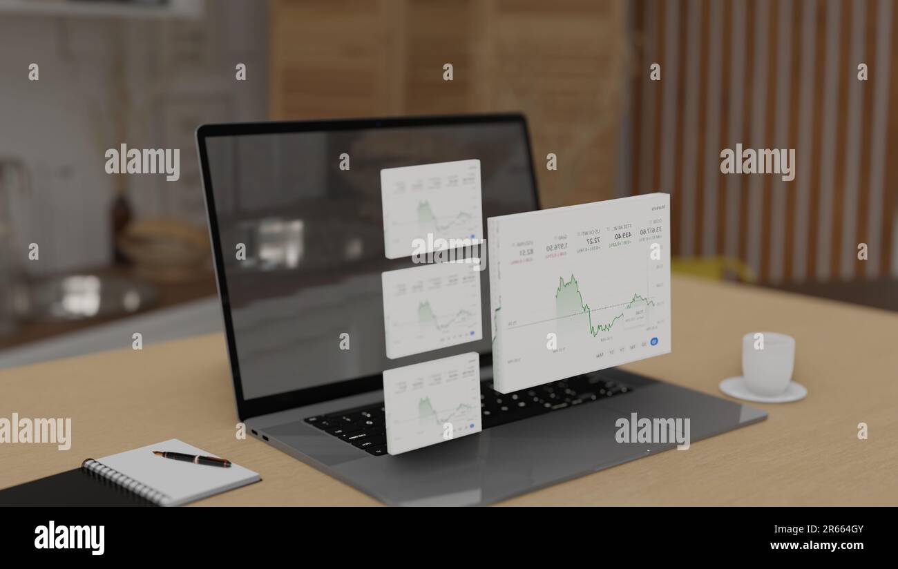 business dashboard on a 3D laptop with aspects of business analysis ...