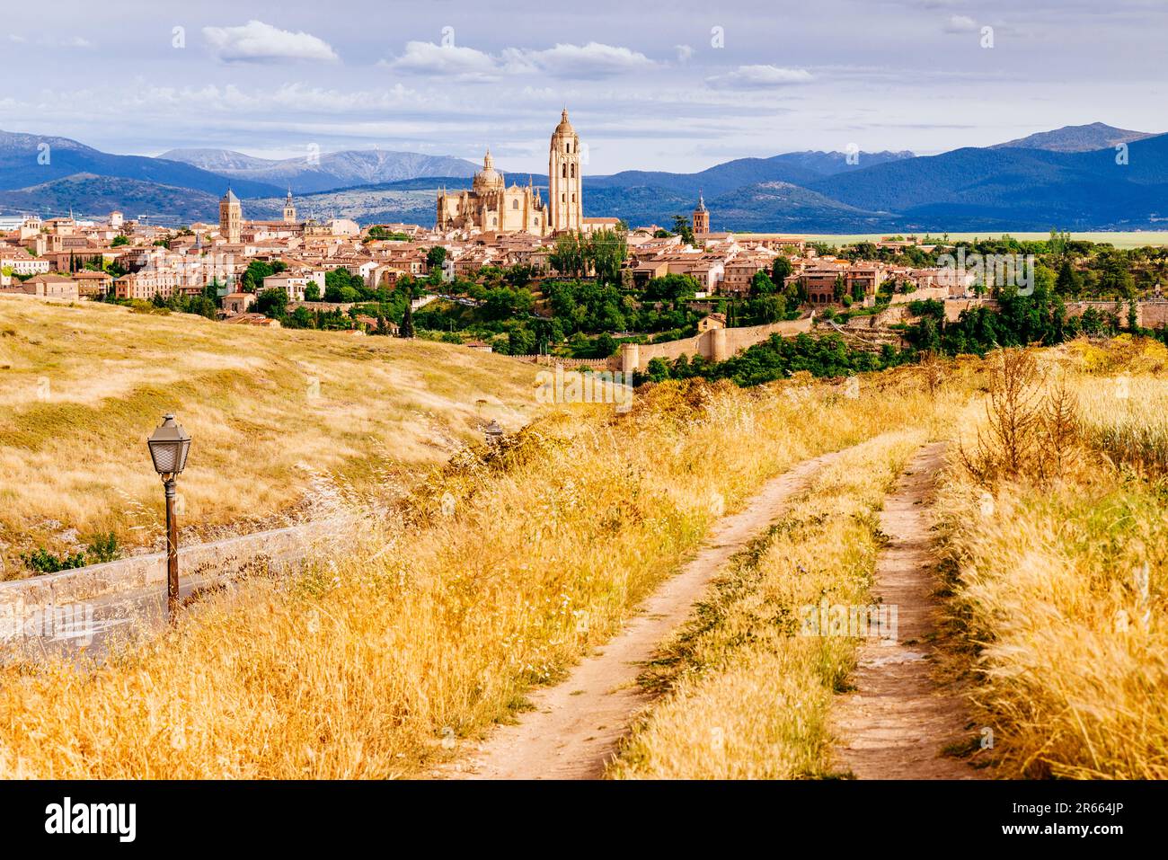 Fields around the town. View of the medieval old city surrounded by ...