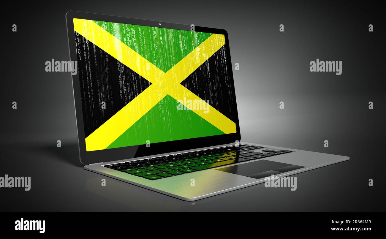 Jamaica - country flag and binary code on laptop screen - 3D ...