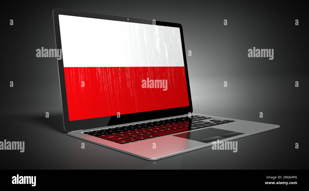 Poland - country flag and binary code on laptop screen - 3D ...
