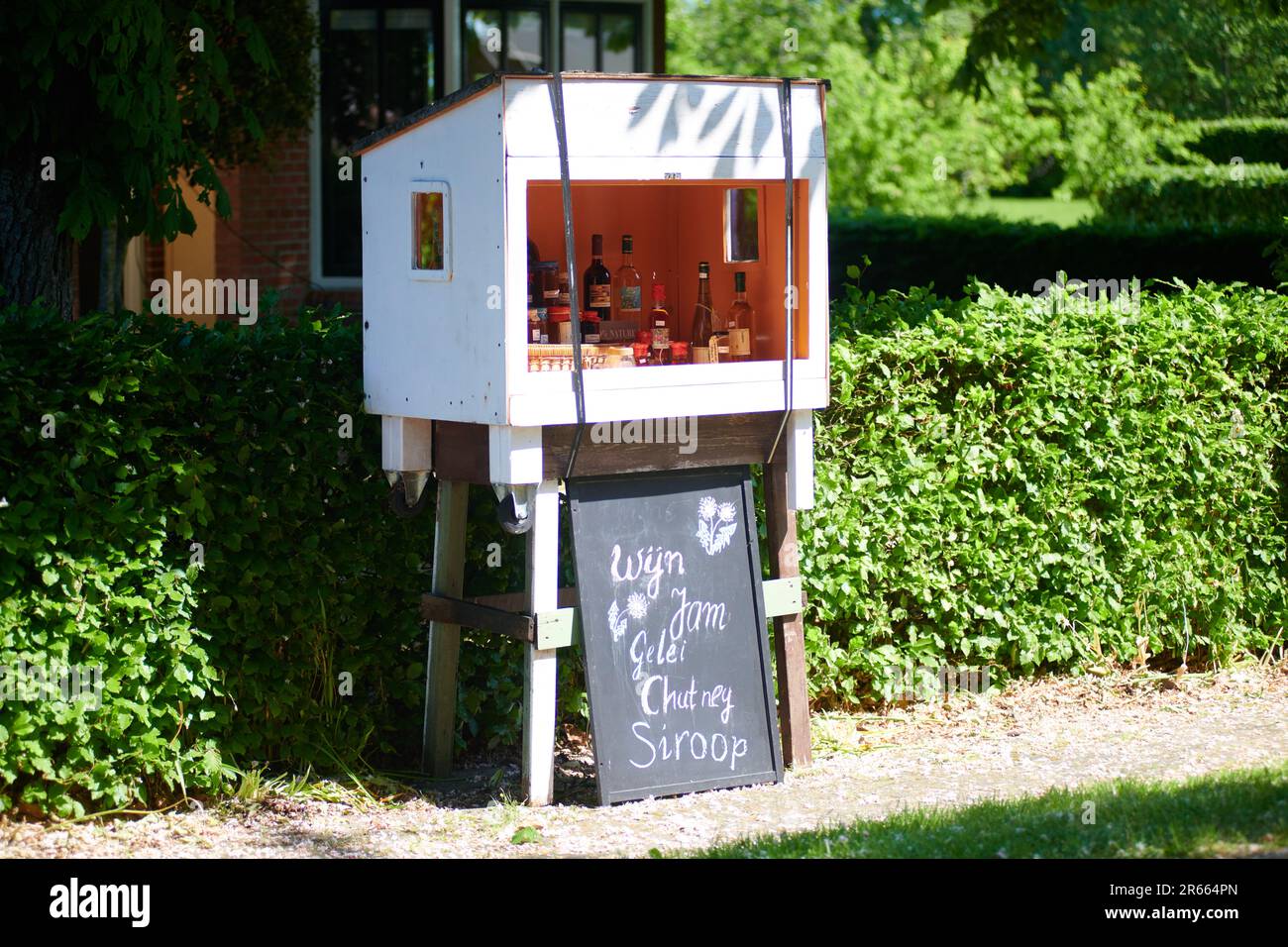 A little counter selling homemade jams and confiture outside a farm in ...