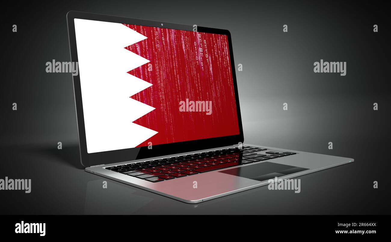 Bahrain - country flag and binary code on laptop screen - 3D ...