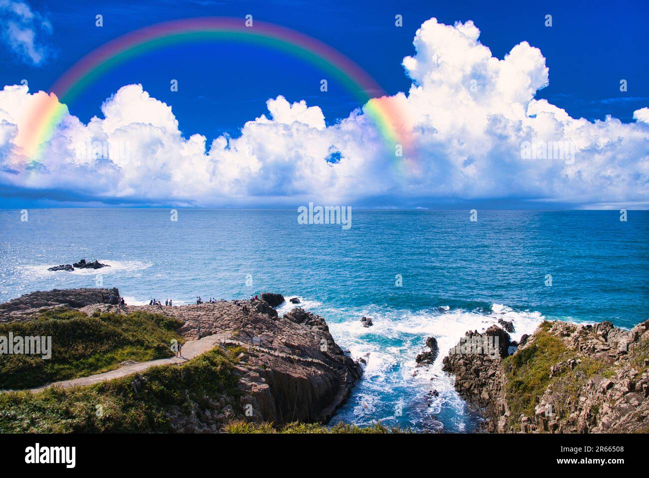 Rainbow over Tojinbo on the precipitous cliff Stock Photo - Alamy