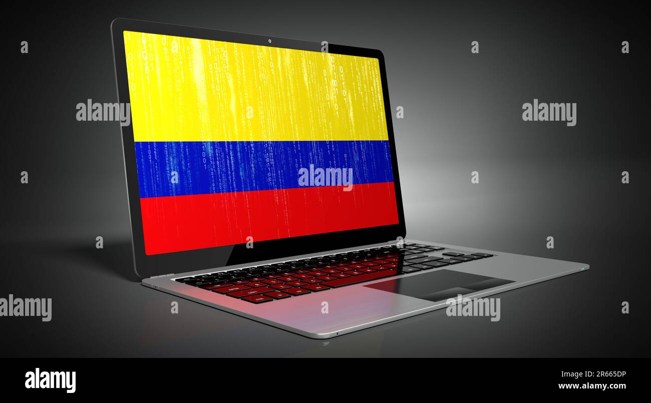 Colombia - country flag and binary code on laptop screen - 3D ...