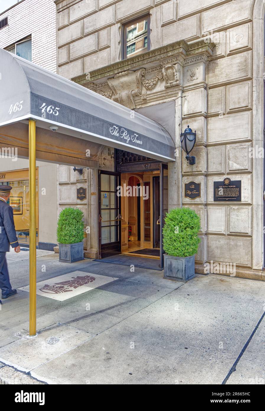 Street-level detail of the Emery Roth-designed Ritz Tower, at 465 Park ...